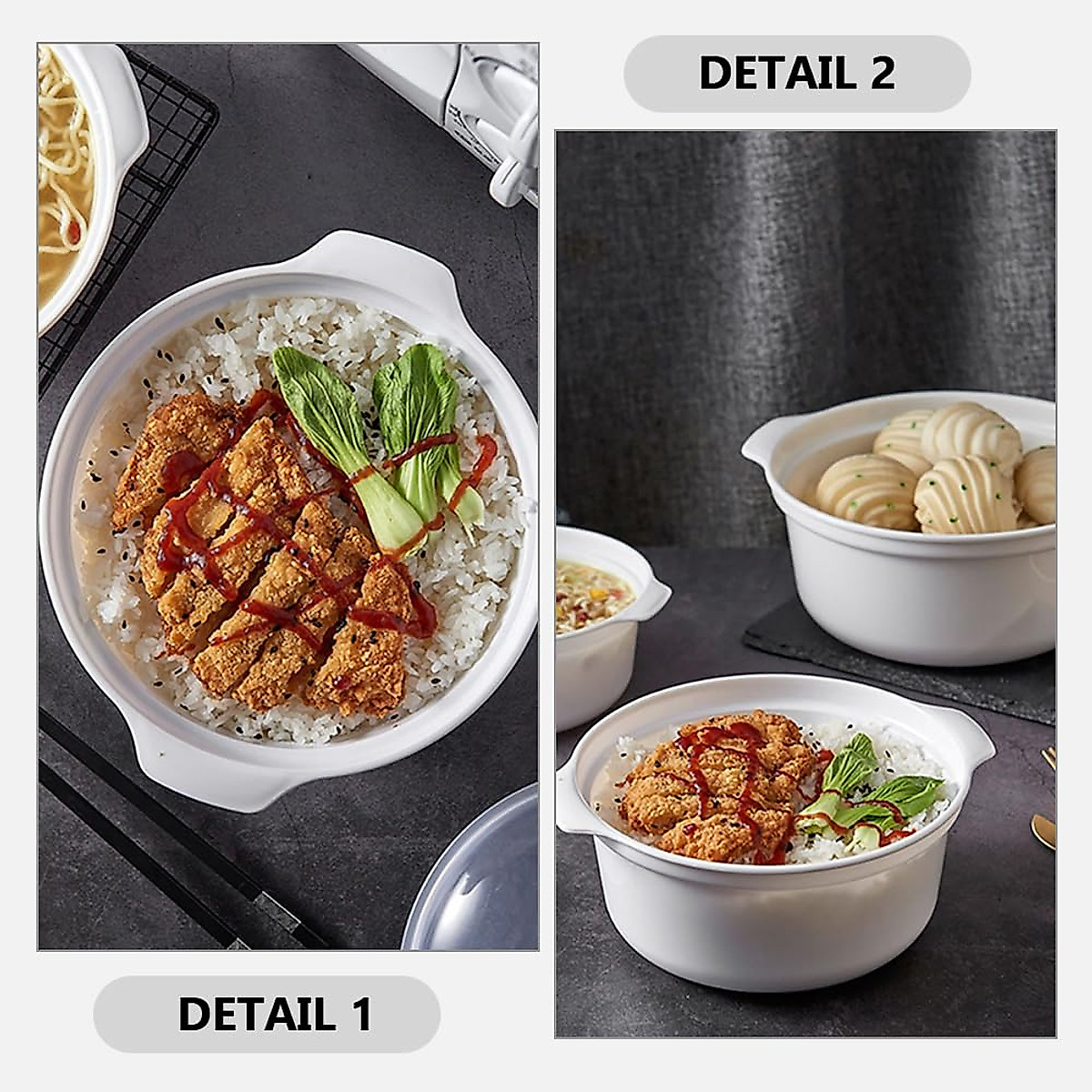 DEARMAMY Microwavable Bowls 3pcs Microwave Bowl with Lid and Steam Vents Plastic Food Storage Containers Kitchen Prep Bowls Office Lunch Box Airtight Storage Bowls White Microwave Soup Bowl