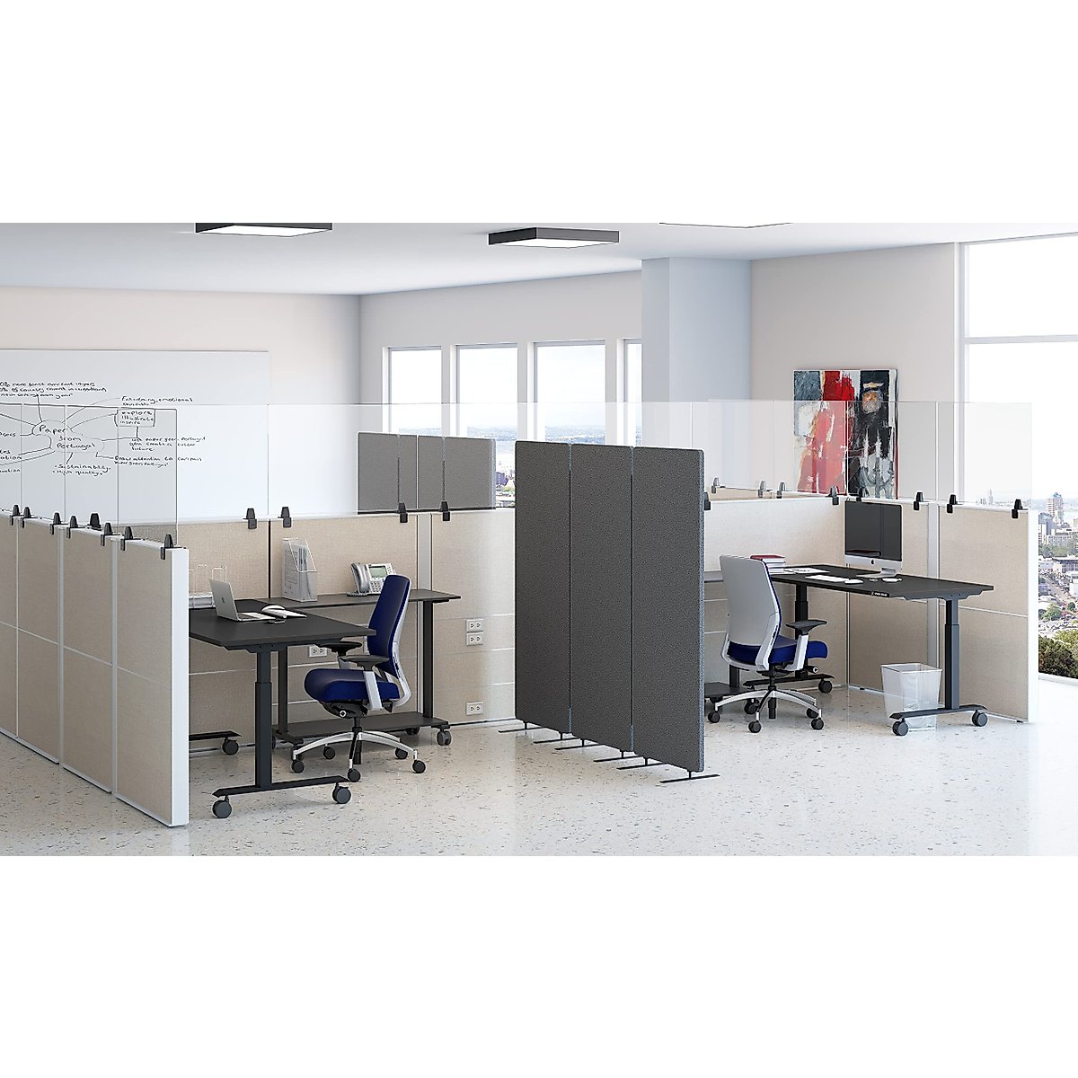 Stand Steady ZipPanels Office Partition | Room Dividers | Three Zip Together Panels Provide Privacy and Reduce Ambient Noise in Workspace, Classroom and Healthcare (Dark Gray)