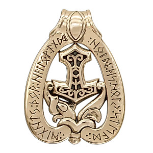 Dryad Design Bronze Mjolnir Thor's Hammer Pendant with Dragon and Norse Viking Blessing, 1.5 inches (3.8 cm)