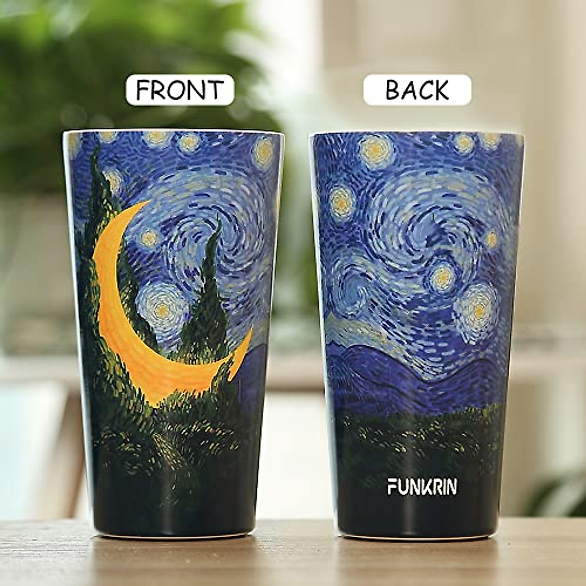 Funkrin Insulated Travel Coffee Mug with Ceramic Coating, Personalized Gifts for Men Women, 16oz Stainless Steel Tumbler with Flip Lid Portable Handle, Double Wall Leak-Proof Thermos Mug