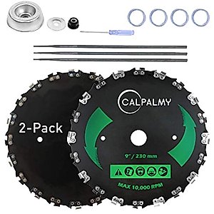 CALPALMY (2-Set) 9" x 20T Chainsaw Tooth Brush Blades Tool Kit, – 2 Blades, 3 Assorted Round Files and 4 Washers | for Cutter, Trimmer, Weed Eater | Made from Carbon Steel, Cuts Like Butter