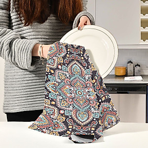 MNSRUU Kitchen Towels Dishcloths Sets 4Pcs with Hanging Loop, Indian Floral Paisley Absorbent Kitchen Décor Cleaning Hand Towel Tea Towels for Farmhouse Kitchen Dishes Tea Home