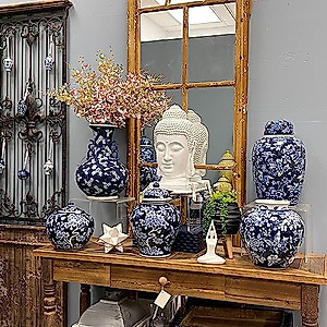 Galt International Dark Blue Floral Chinoiserie Jar 12" w/Lid - Ginger Jar, Tea Storage, Decorative, Home Decor Jar