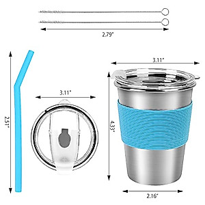 Yummy Sam Kids Stainless Steel Cups with Silicone Straws and Lids,Spill-proof Metal Tumblers for New year Dishwasher Safe,Toddler Cups with Heat-insulated Sleeves for Outdoors and Indoor.5 Pack 12oz
