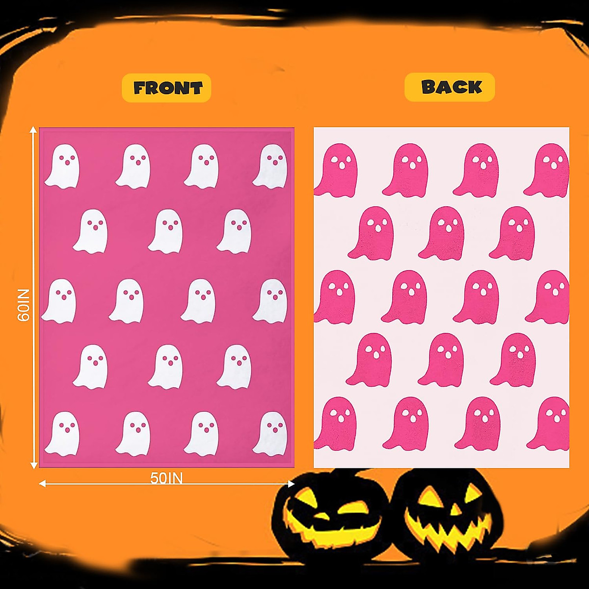 2024 Halloween Pink Ghost Blanket, 50 * 60in Double-Sided Printing Super Soft Cute Four Seasons Blanket Halloween Blanket, Halloween Pink Blanket Gift for Boys and Girls (Pink, 50 * 60in)