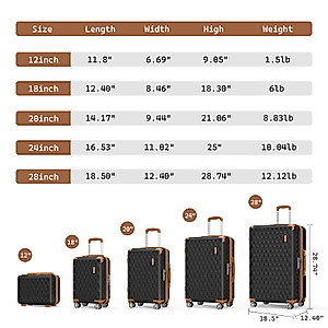 Melalenia Luggage Sets 7 Piece Suitcase Set, Hard Shell Carry on Luggage Travel Suitcases with Spinner Wheels and TSA Lock, Lightweight Luggage Set for Women, Black Brown