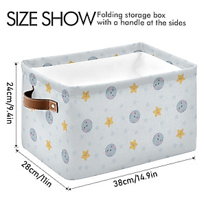KEEPREAL Cute Moon Stars Storage Basket Bin, Large Cube Storage Box Canvas Collapsible Storage Organizer for Home Office Closet - 15 L x 11 W x 9.5 H