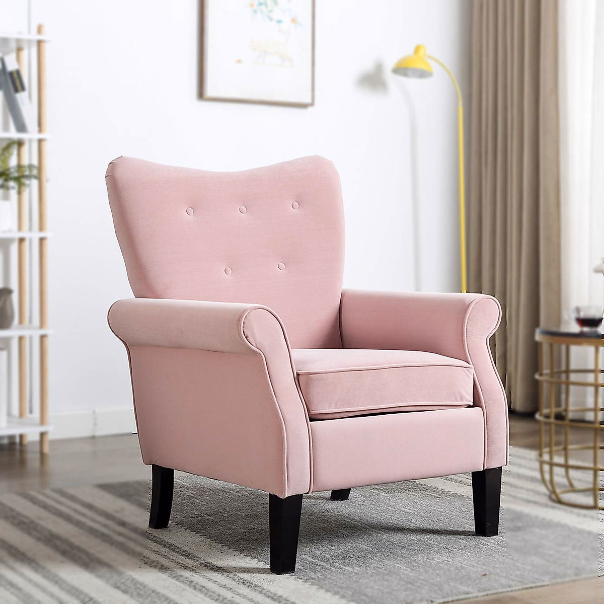 Artechworks Tufted Upholstered Accent Arm Chair, Comfy Single Sofa Club Chair for Living Room, Bedroom, Home Office, Hosting Room,Pink