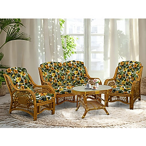 Malibu Lounge Loveseat Sofa Natural Rattan Wicker Handmade Design with Cream Cushions, Colonial Color