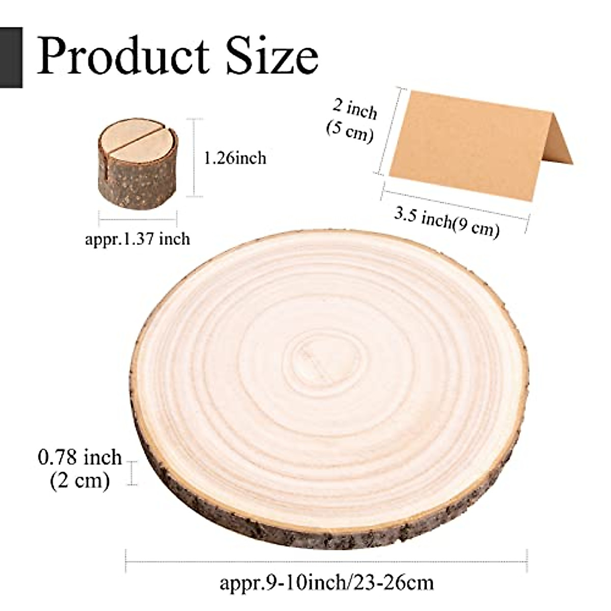 Caydo 10 Piece 9-10 Inch Large Paulownia Wood Slices with 10 Piece Wood Table Number Card Holders and 10 Pieces Cards for Wedding Table Centerpiece Decoration and Home Decoration
