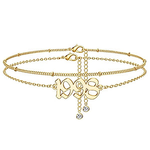 Ursteel Gold Number Ankle Bracelets for Women, 14K Gold Plated Ankle Bracelet for Women Beach Foot Jewelry 1998 Birthday Gifts for Mom Birth Year Dainty Anklet