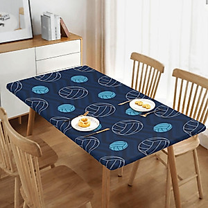 MIXMEY Blue Volleyball Print Square Table Cover with Anti Slip Tablecloth, Polyester Tablecloth,Outdoor Waterproof Elastic Tablecloth,Easy to Clean,30x60 in