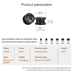 TBOSEN 8 PCS Black Fashion Ear Tunnels Plugs Gauges Stainless Steel Expander Stretcher Piercings