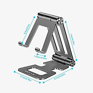 VECUU Universal Phone Stand Dual Folding, Aluminum Desktop Stand with Adjustable View Angle, Foldable Phone Holder Cradle Dock, Smartphone Stand Compatible with All Phones, Nintendo Switch (Grey)