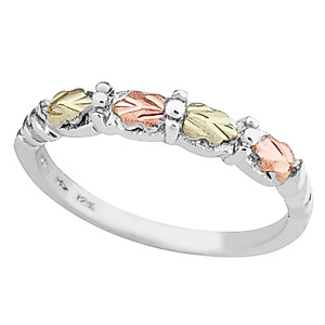 Ladies Black Hills Silver Wedding Band with 12K Gold Leaves