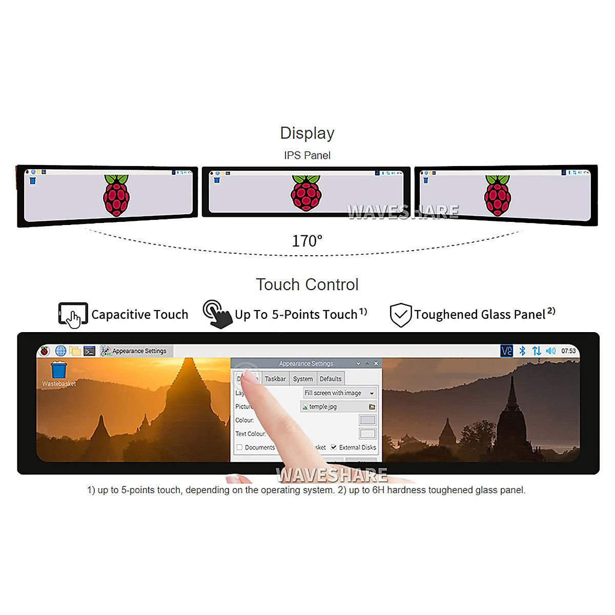 waveshare 11.9inch HDMI LCD 320×1480, IPS Display Capacitive Touch Screen LCD, for Raspberry Pi 4B/3B+/3B/2B/Zero W/Zero 2 W/Zero 2 WH/Jetson Nano/PC/Windows 11/10 / 8.1/8 / 7