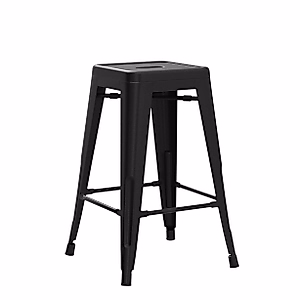 FDW Set of 4 Metal Bar Stools 24 Inches Counter Barstools Indoor/Outdoor Stackable Modern Metal Bar Stools Kitchen Counter Stools Chairs (Black)