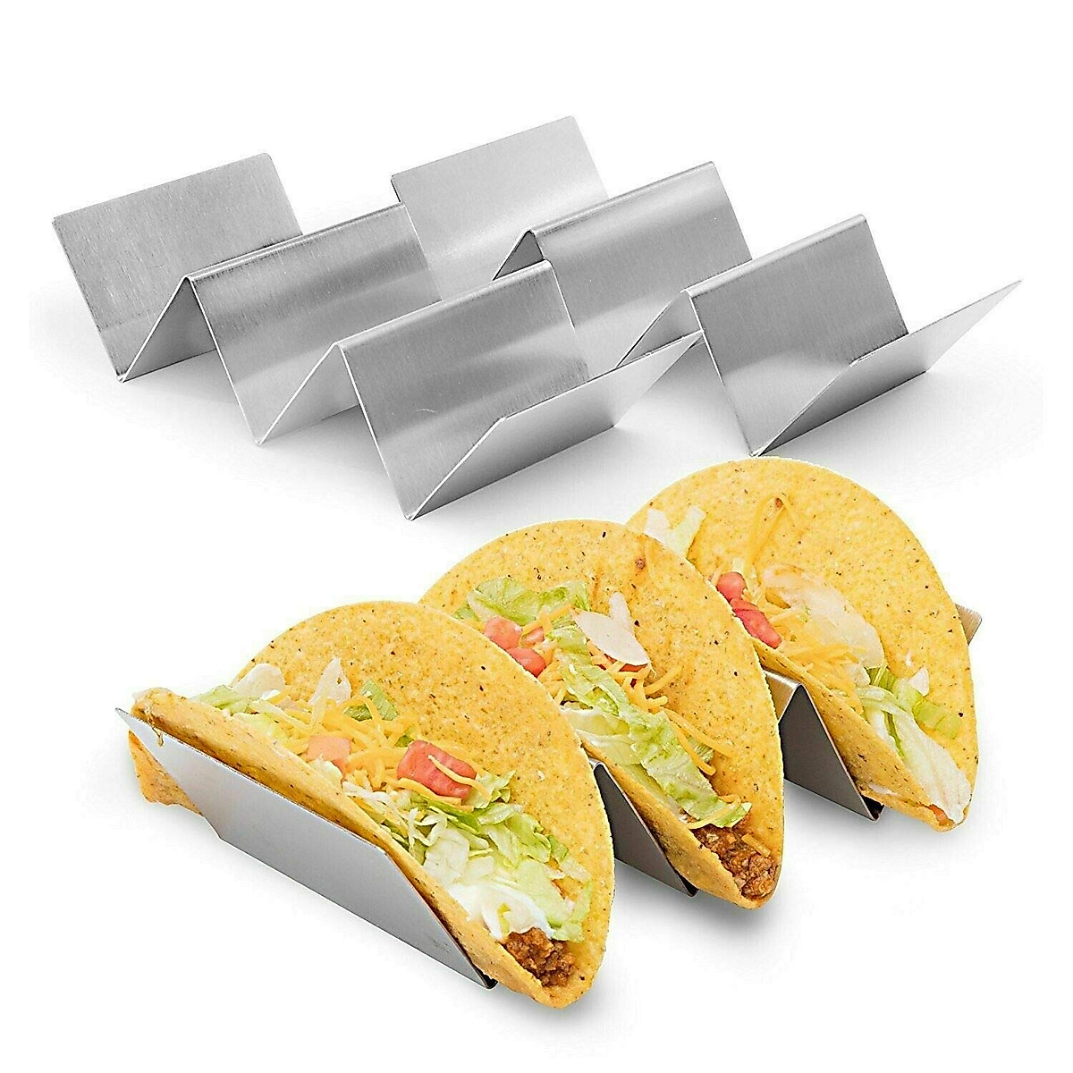 Stainless Taco Holders Stand 3 Tacos Each. Heavy Duty Quality! Taco Shell Holders - Taco Stainless Stand - Taco Baking Rack - Soft Taco Stand & Hard Taco Holder - Taco Shell Tray Tuesday Server (2)