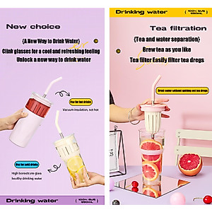 YULUDZSW 20oz Tumbler With Lid,Stainless Steel Vacuum Insulated Double Wall Travel Tumbler,High Borosilicate Glass Coffee Cup Smoothie Cup,3-In-1creativity Insulated Cup, For Gift Giving,Home, Office