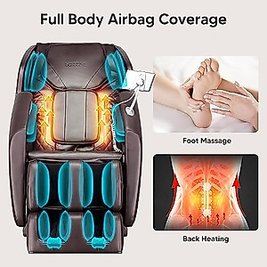 BOSSCARE Zero Gravity Massage Chair, Voice Control Full Body Airbag Massage Recliner with Back Heating, Electric Extendable Footrest, Foot Roller, Bluetooth Speaker, Touch Screen for Family & Friends