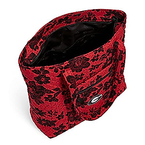 Vera Bradley Women's Cotton Collegiate Vera Tote Bag (Multiple Teams Available), University of Georgia Red/Black Rain Garden - Recycled Cotton, One Size