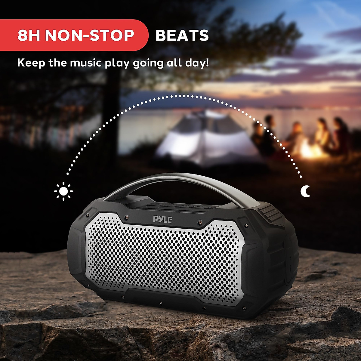 Pyle Portable Wireless Bluetooth Loud Streaming Speaker w/Deep Bass Hands-Free Microphone w/TWS Stereo Sound Function - IPX6 Waterproof Outdoor Speaker, 8H Playtime, AUX, BT Range 32+ ft - PCMPSB1BK