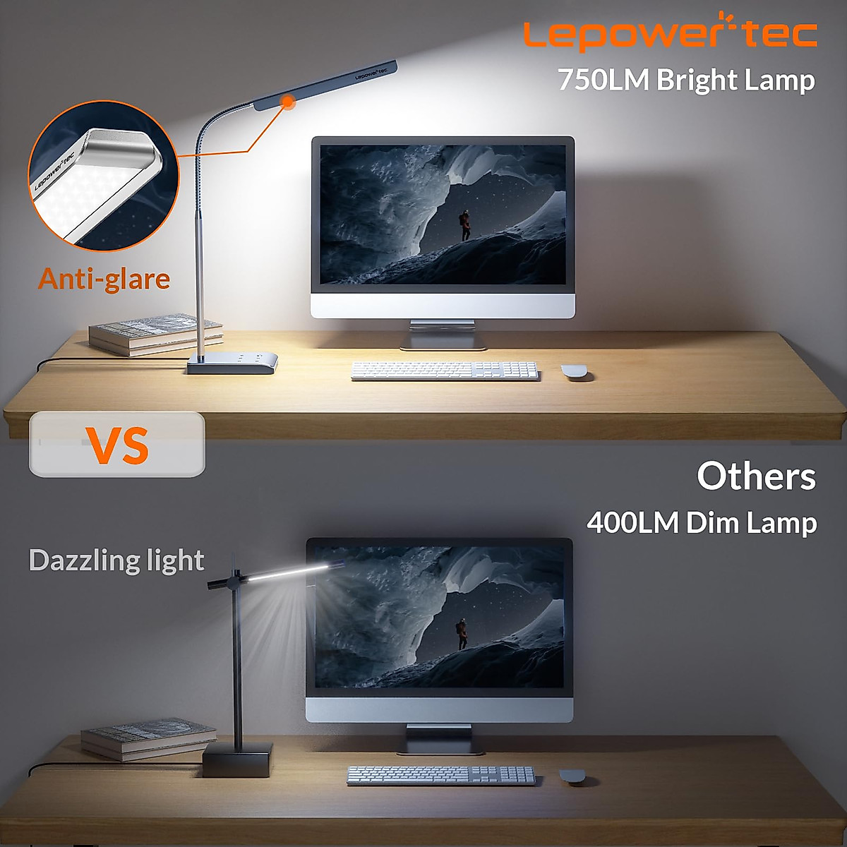 LEPOWER-TEC LED Desk Lamp for Home Office, 750LM Eye-Caring Reading Desk Light, 12W Gooseneck Lamp for Desk, Touch Table Lamp with 3 Timer Function, 60 Lighting Modes, Bright Desk Lamps for Study
