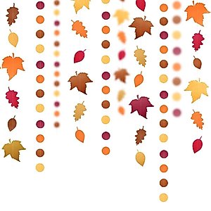 Cheerland 52 Ft Fall Leaf Polka Dots Garlands for Thanksgiving Party Decorations Banner Backdrop Hanging Decor Streamer for Birthday Wedding Baby Shower Fall Autumn Thanksgiving Harvest Party Supplies
