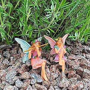 Mood Lab Fairy Garden - Miniature Fairies Figurines - Sitting Girls Set of 2 pcs - for Outdoor or House Decor Statue Kit