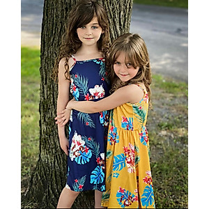 Arhiner Little Girls Casual Dress Spaghetti Strap Tropical Print Cami Dresses Flower 6-7Y