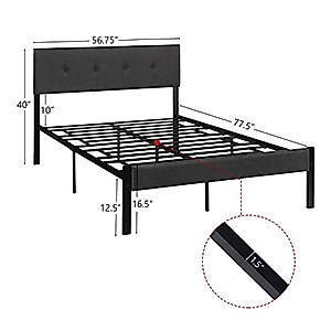 LTMEUTY Full Bed Frame - Metal Platform Bed Frame, Mattress Foundation with Upholstered Headboard, for Boys, Teen, Young, Metal Support and No Box Spring, Gray