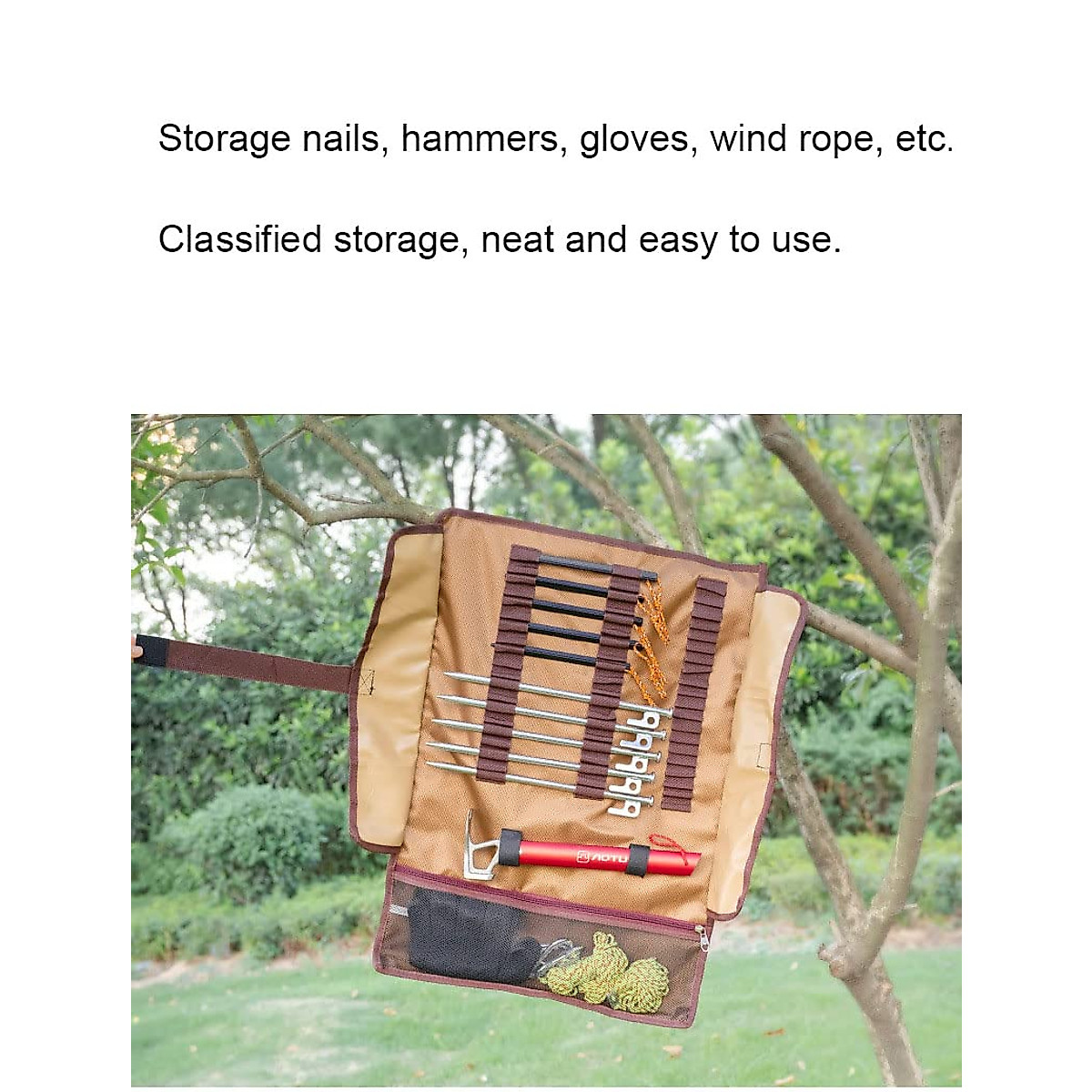 Jaugufiy Tent Stake Storage Bag Tent Stake Roll Bag Ground Nail Storage Bag, Heavy Duty Oxford Polyester Case for Tent Pegs and Camping Hammer