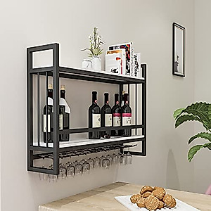 Nordic Iron Wine Rack Wall Hanging Racks,Wall Decoration Metal Wine Bottle Storage Shelf ，Creative Hanging Cup Rack Display Rack with White Wooden Board (Size : 60x20x61cm)