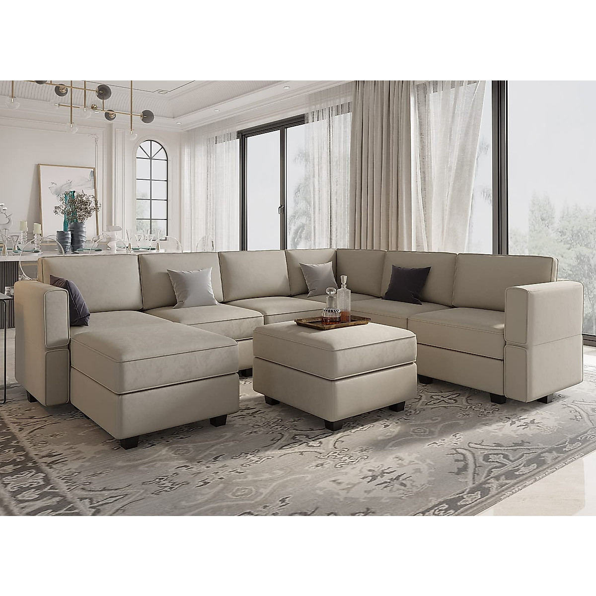 Belffin Modular Sectional Sofa with Storage Seat Oversized U Shaped Couch with Reversible Chaise Sofa Set with Ottoman Velvet Grey