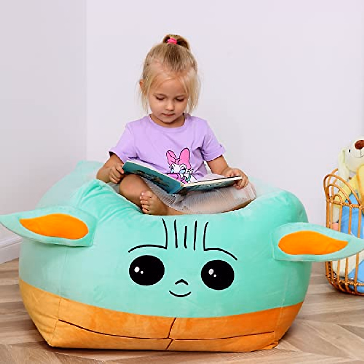 Stuffed Animal Toys Storage Kids Bean Bag Chairs Cover Large Size 24 x 24 Inch Stuffable Zipper Bean Bag for Organizing Kids Plush Toys Blankets Towels Clothes Home Supplies(No Beans)