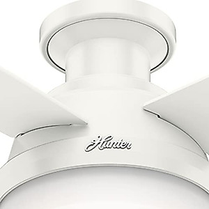 Hunter Fan Dempsey Low Profile Indoor Ceiling Fan with LED Light and Remote Control, Metal, Fresh White, 44 Inch