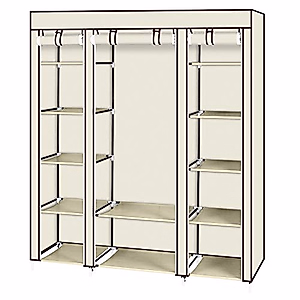 Portable Closet Clothing Wardrobe 5-Layer Nonwoven Wardrobe Double Bar Storage