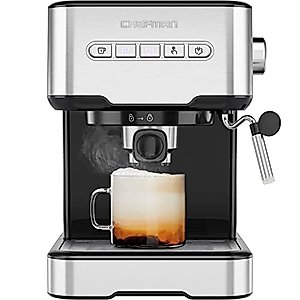 Chefman 6-in-1 Espresso Machine with Steamer, One-Touch Single or Double Shot Maker, Coffee Cappuccino Machine, Latte Built-In Milk Frother Stainless Steel