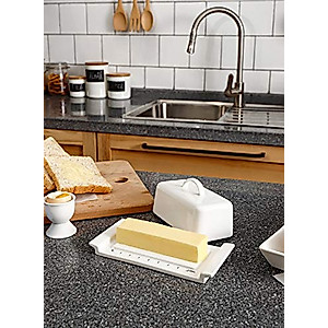 Sweese 319.101 Butter Dish with Lid, Butter Keeper with Handle - TBSP Markings, for East and West Coast Butter, White