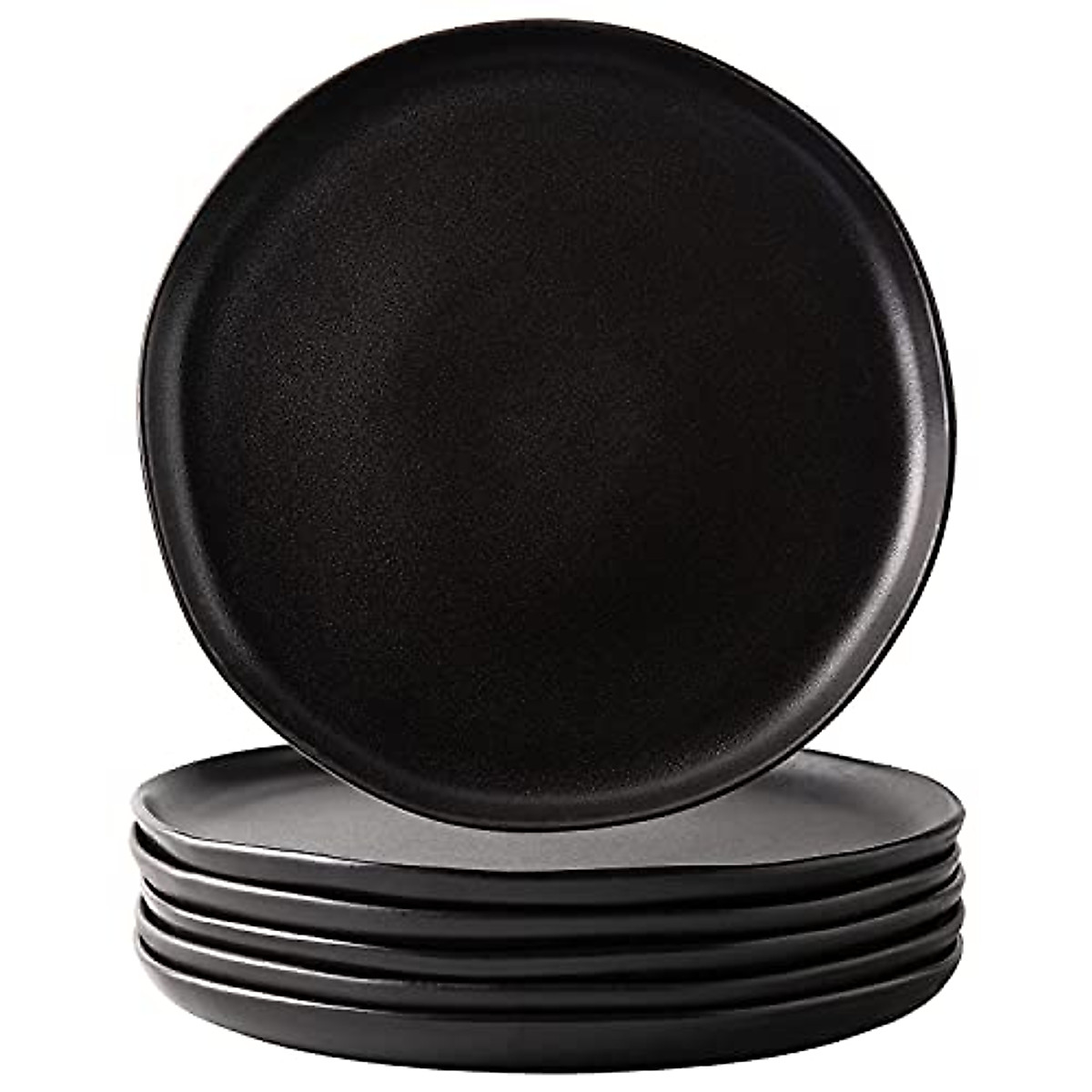 AmorArc Ceramic Dinner Plates Set of 6, Wavy Rim 10.5 Inch Stoneware Dish Set, Large Dinnerware Plates for Kitchen-Microwave&Dishwasher Safe, Scratch Resistant-Reactive Glaze Matte Black