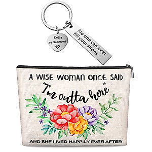 Weewooday Retirement Present for Women Retired Makeup Bag and Keychain for Wife Mom Grandma Coworkers Teachers(Chic)