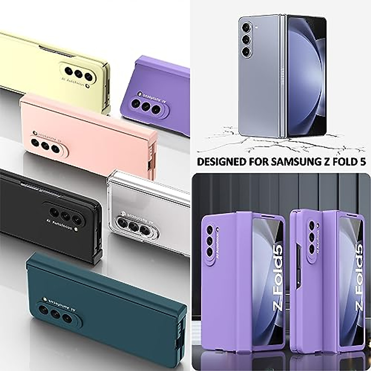 INGIDO Designed for Samsung Galaxy Z Fold 5 Case with Hinge Protection, Ultra-Thin Hard PC Fold 5 Case with Front Screen Protector All-Inclusive Case for Galaxy Z Fold 5 (2023), Purple