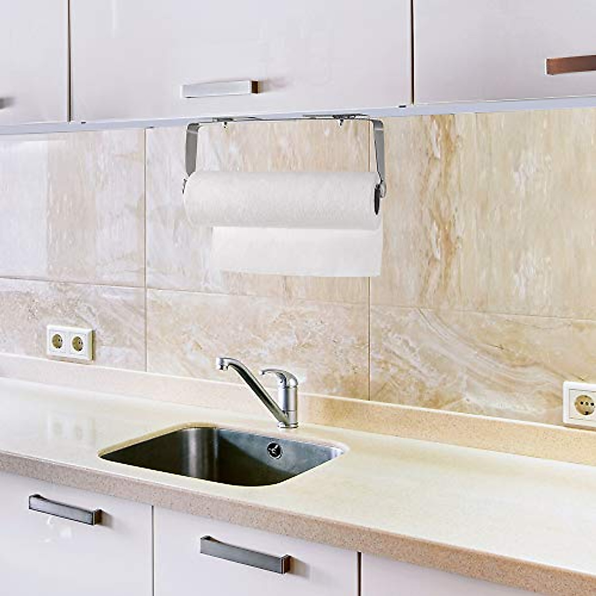 PHUNAYA Under Cabinet Paper Towel Holder Wall Mount for Home Kitchen,Stainless Steel for Large Rolls-Brushed Nickel