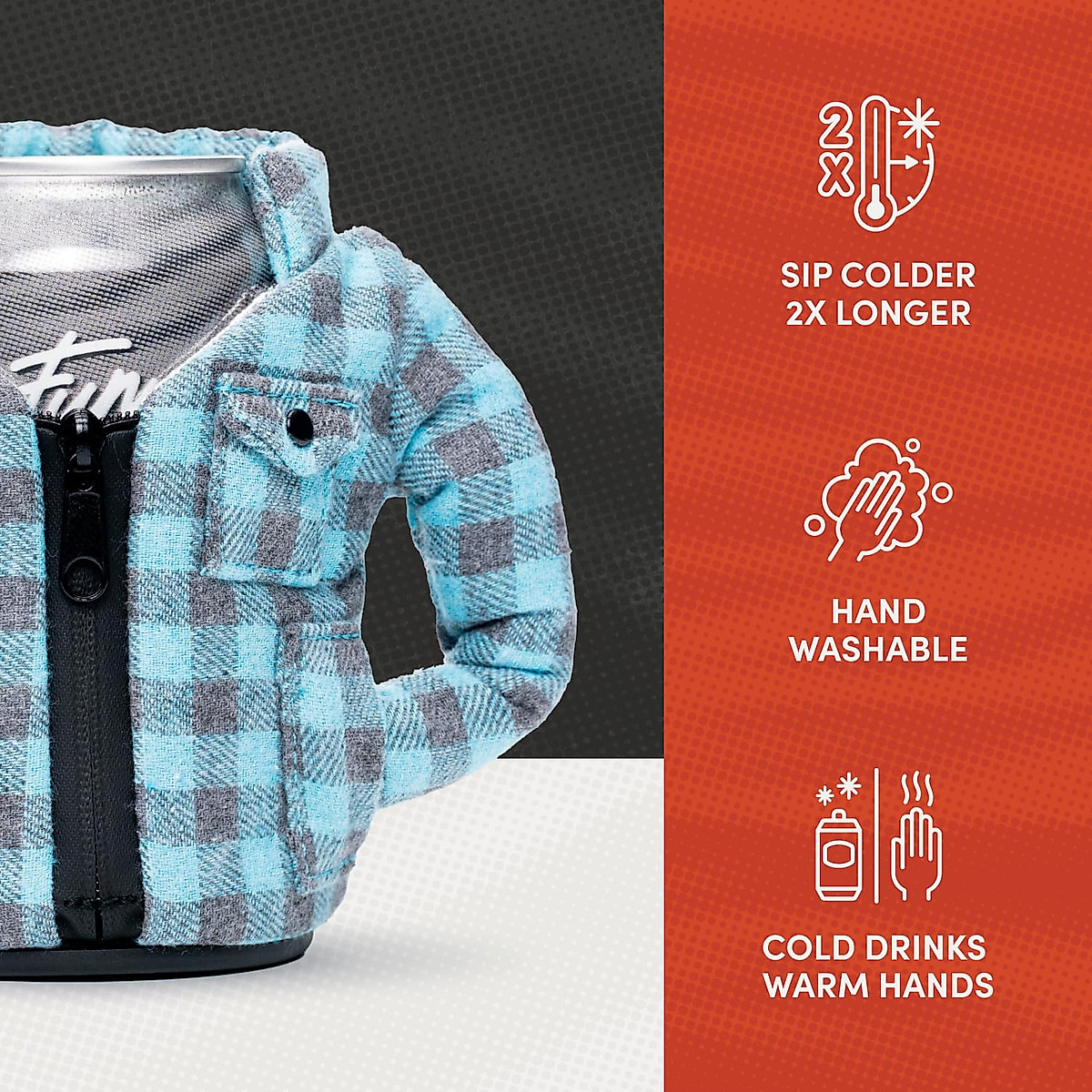 Puffin - The Lumberjack Flannel - Insulated 12 oz Can Cooler I Beer Bottle & Soda Can Insulator, Keep Drinks and Beverages Cold - Puffin Red