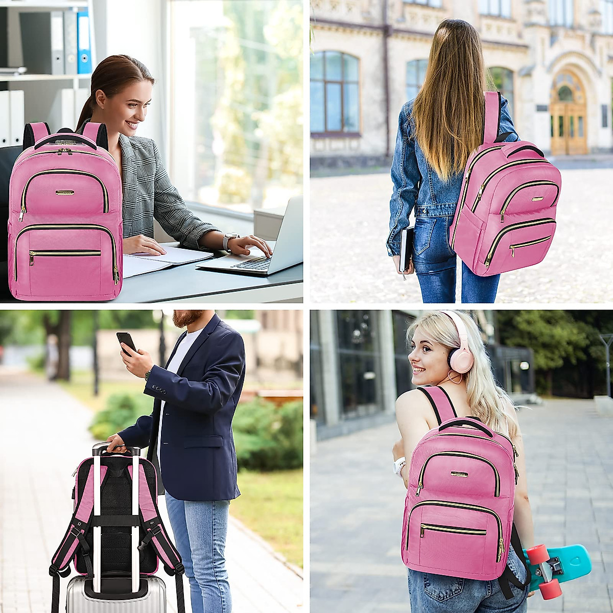 LTINVECK Travel Laptop Backpack for Women Men, Business Anti Theft TSA Friendly Laptops Backpack with USB Charging Port,Durable Water Resistant Computer Bag Fits 15.6 Inch Laptops,Pink