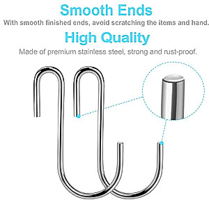 FIVOENDAR 50 Pack Heavy Duty S Hooks S Shaped Hooks Hanging Hangers Pan Pot Holder Rack Hooks for Kitchenware Spoons Pans Pots Utensils Clothes Bags Towels Plants(Black & Silver)