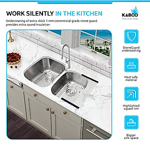 KABCO 32 Inch Big Double Unequal Bowl Stainless Steel Classic Kitchen Sink, Rust Resistant, Sound and Heat Proof 18 Gauge Undermount Sink with Sink Strainers, Sink Grids and rolling up grid