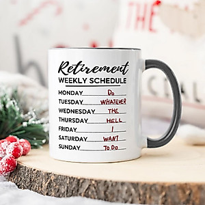 Fatbaby Funny Retirement Gifts For Women Men,Retirement Weekly Schedule Coffee Mug Gifts for Coworker Boss Office, Retired Calendar Mug for Dad Mom Friends Grandma Grandpa 11OZ