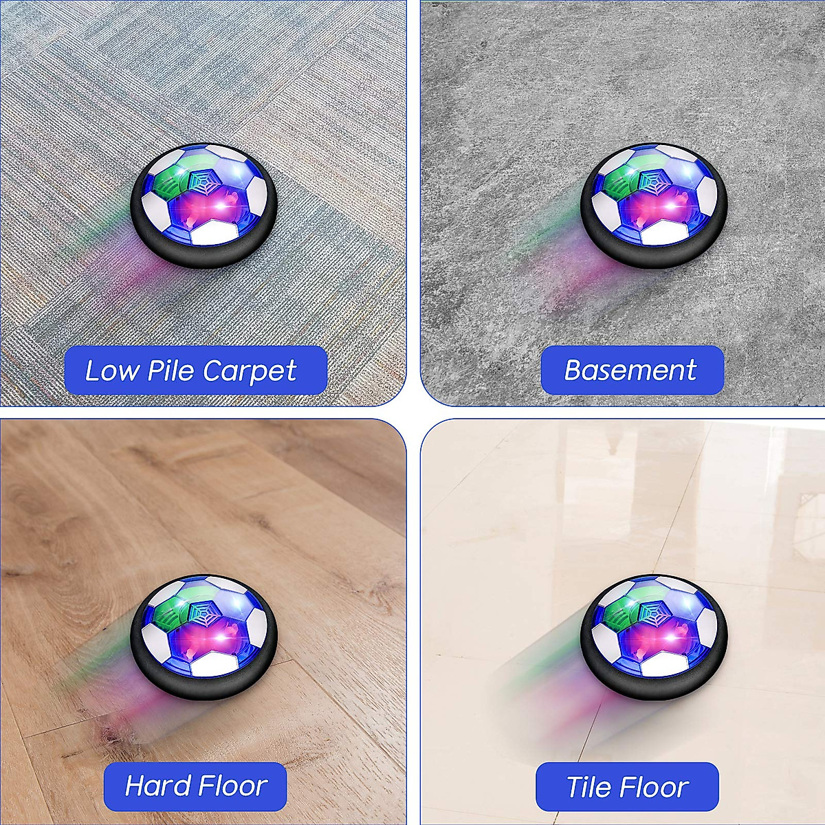 OASO Kids Toys Hover Hockey Soccer Ball Set with 3 Goals, Rechargeable Floating Air Soccer Ball with Led Light and Foam Bumper, Indoor Outdoor Sports Games Toys Gifts for Boys Girls Aged 3 4 5 6-12