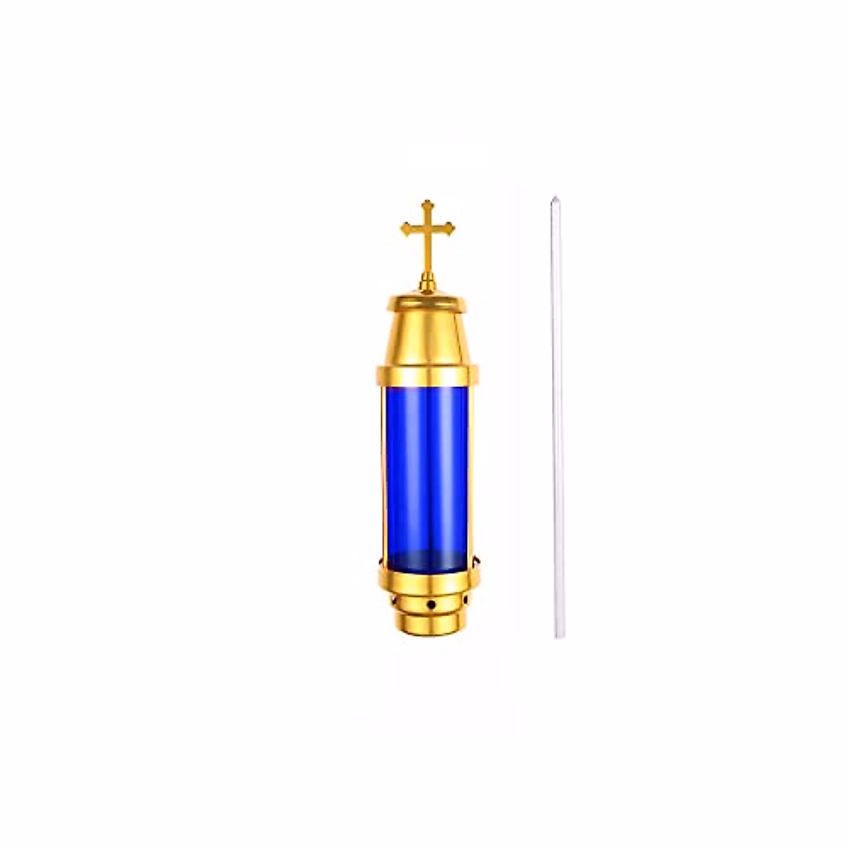 Cemetery Light Candle Holder, Grave Decorations Memorial Lantern with Crosses, Anodized Aluminum Eternal Light Dome Memorial Light Grav Lamp, Gold Blue